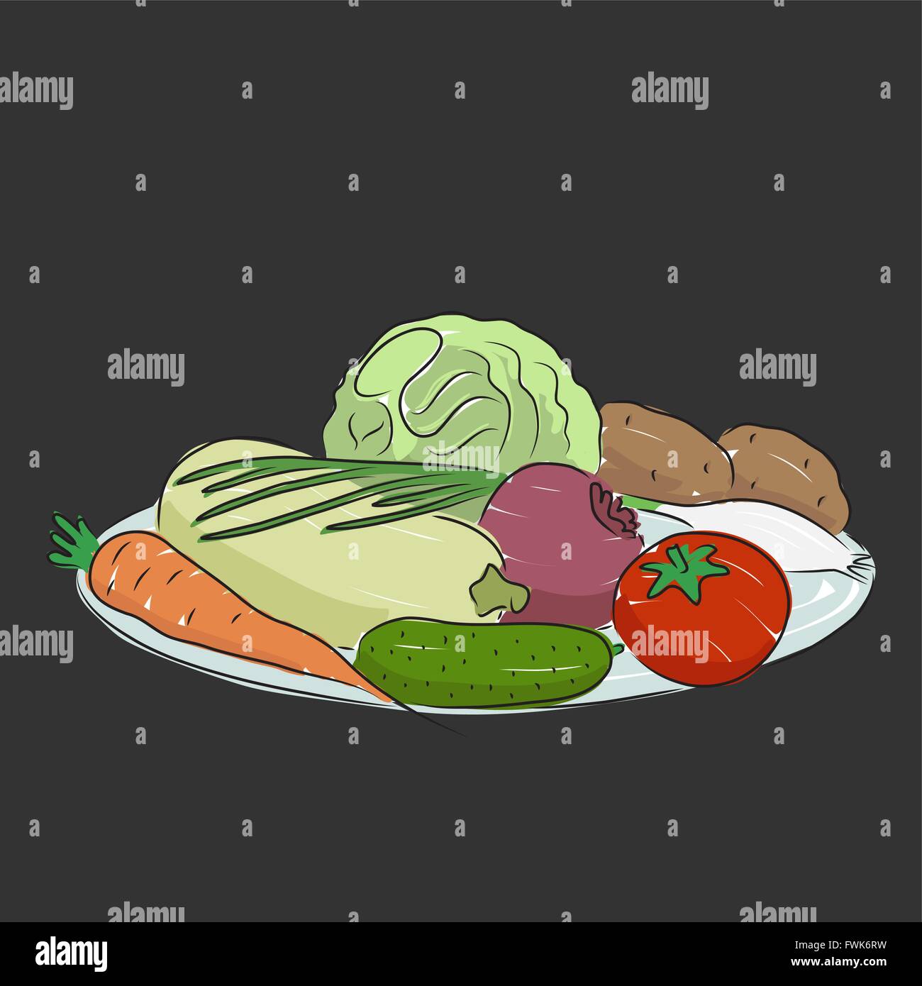 Plate Drawings Of Vegetables Delicious Salad With Vegetables And Nuts