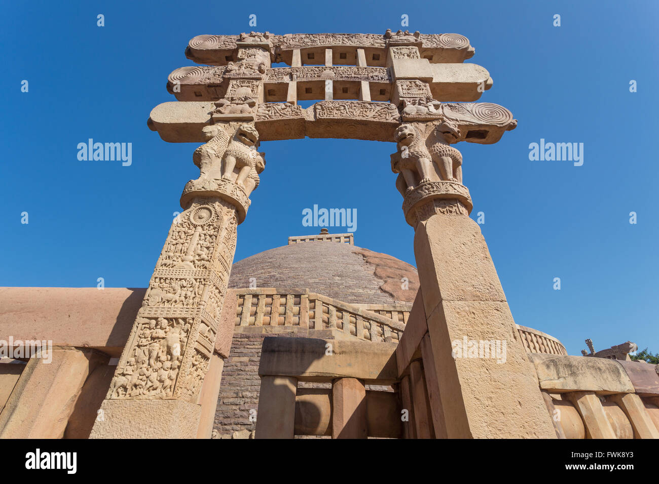 A view of the buddhism sculpture in Sanchi Temple / India Stock Photo ...