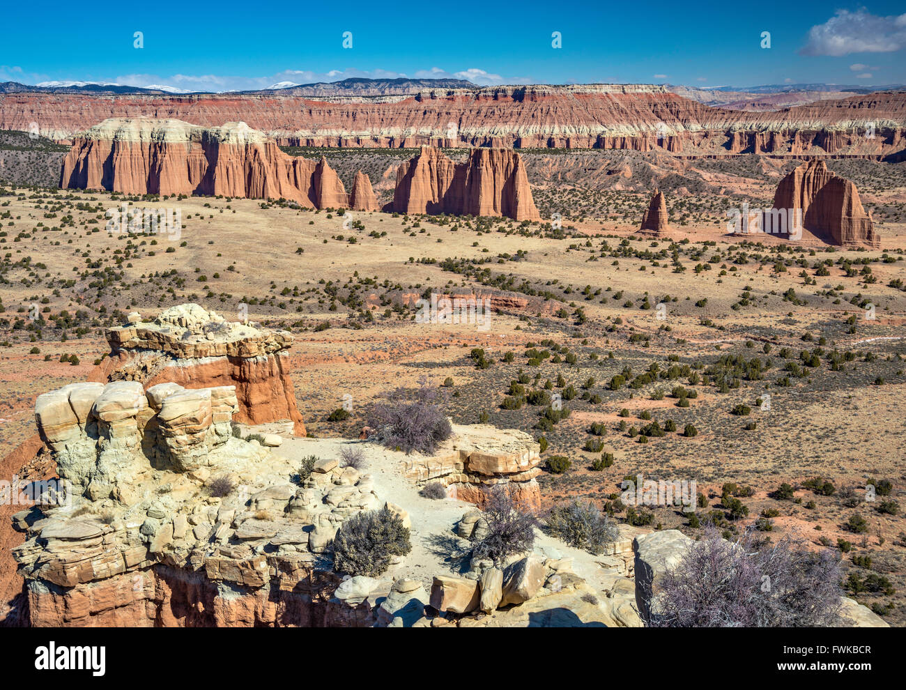 Towers and cliffs in Upper Cathedral Valley, Capitol Reef National Park ...
