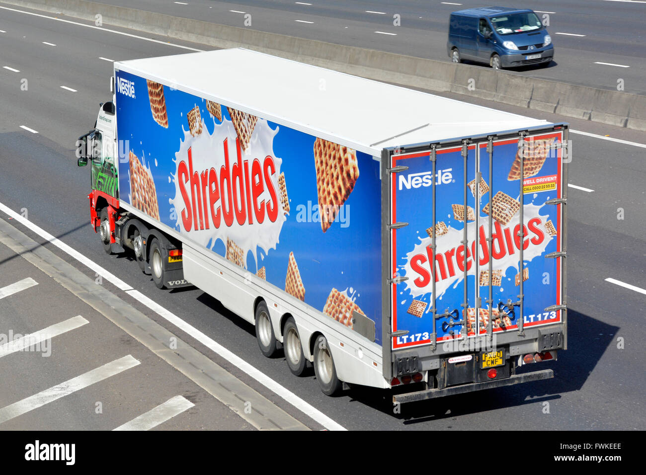 Logistics transporting food supply chain via Eddie Stobart HGV lorry ...