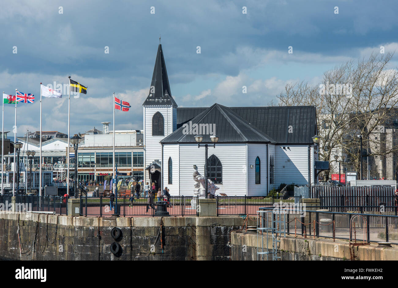The Norwegian Church in Cardiff Bay, south Wales, on a sunny Spring day ...
