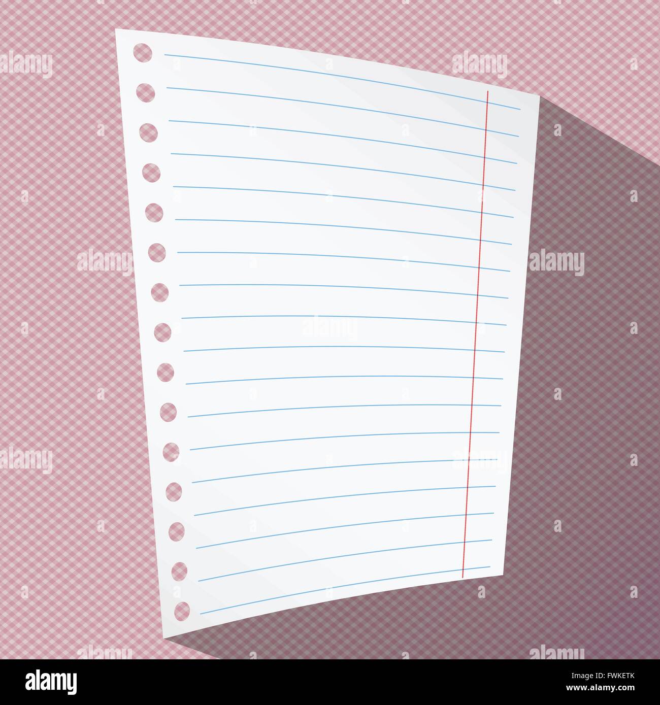White blank folded lined notebook paper on pink squared fabric ...