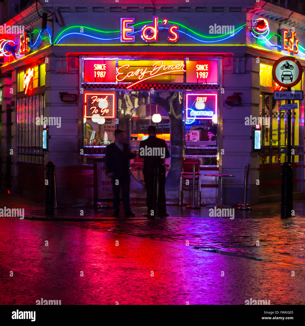 Ed's Diner Soho Reflections on a wet night Stock Photo - Alamy
