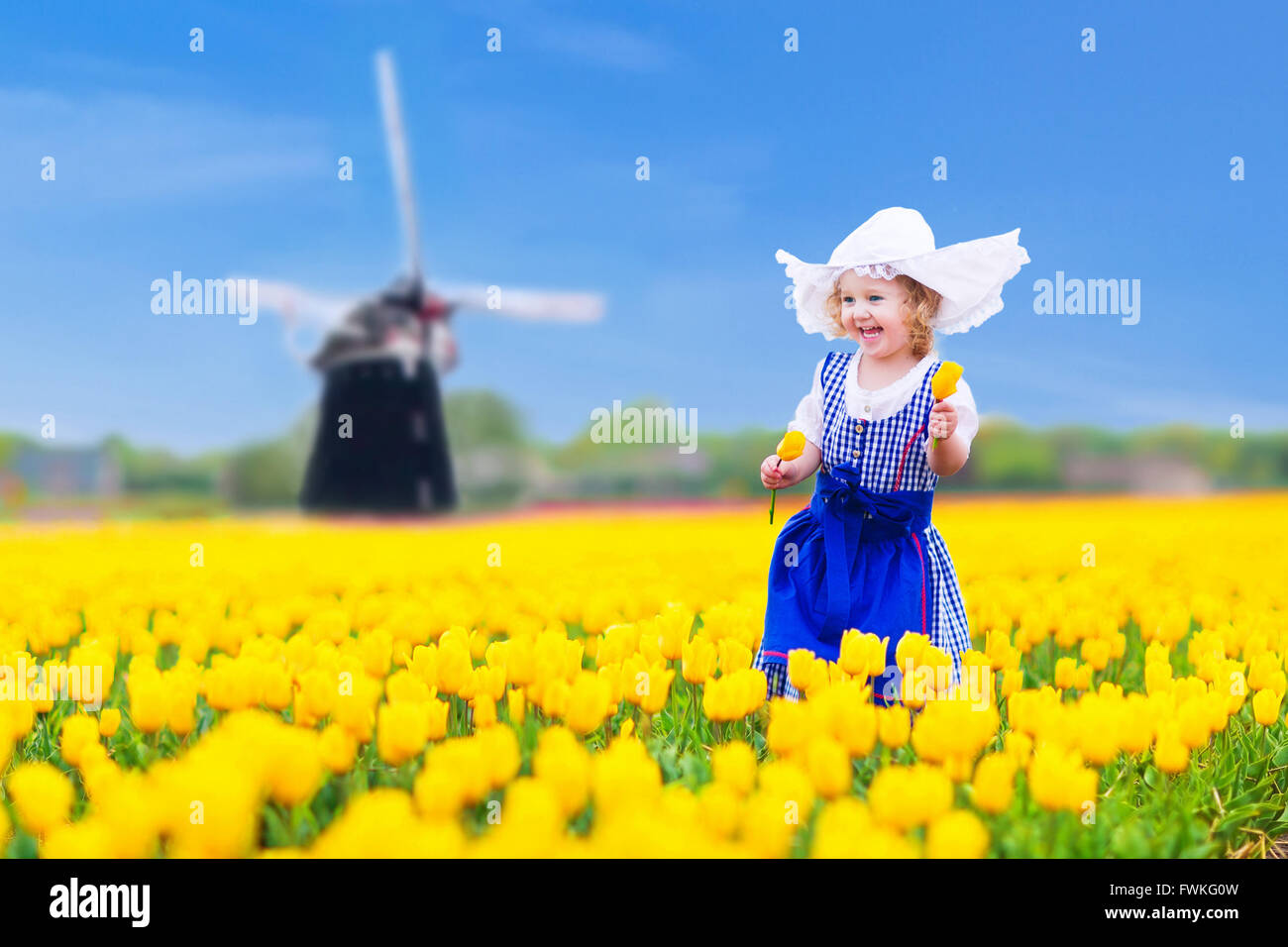 Adorable toddler girl wearing Dutch traditional national costume dress ...