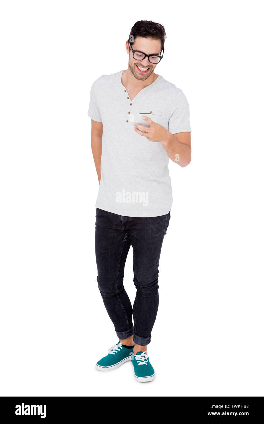 Man text message smart phone Cut Out Stock Images & Pictures - Alamy