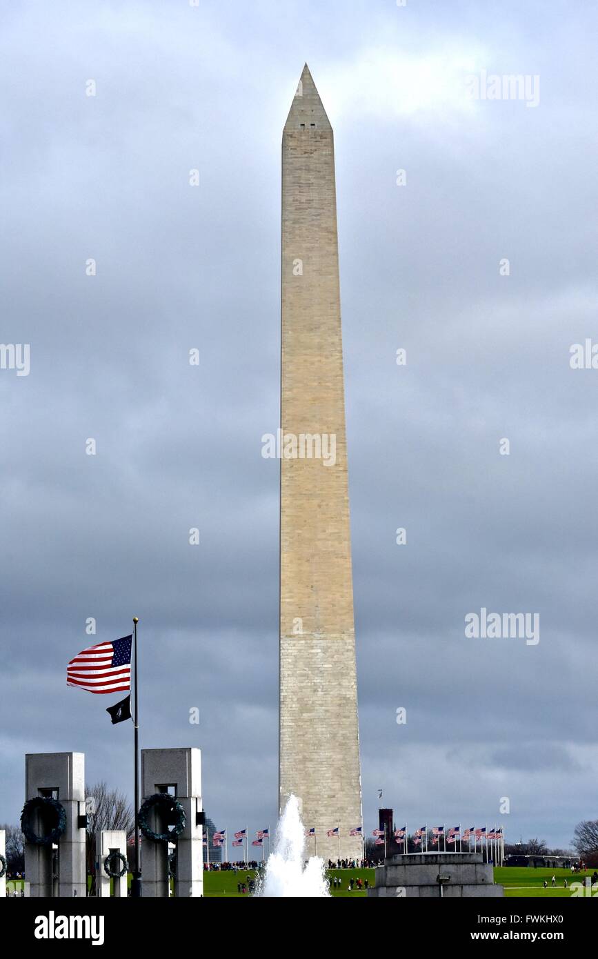 USA flags around the Washington monument in DC Stock Photo - Alamy