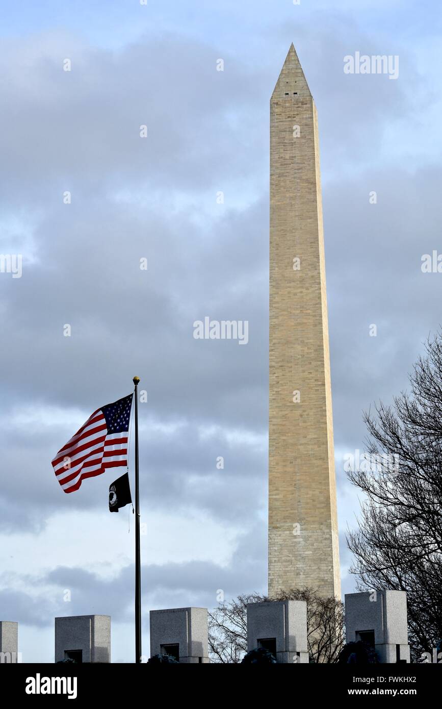 USA flags around the Washington monument in DC Stock Photo - Alamy