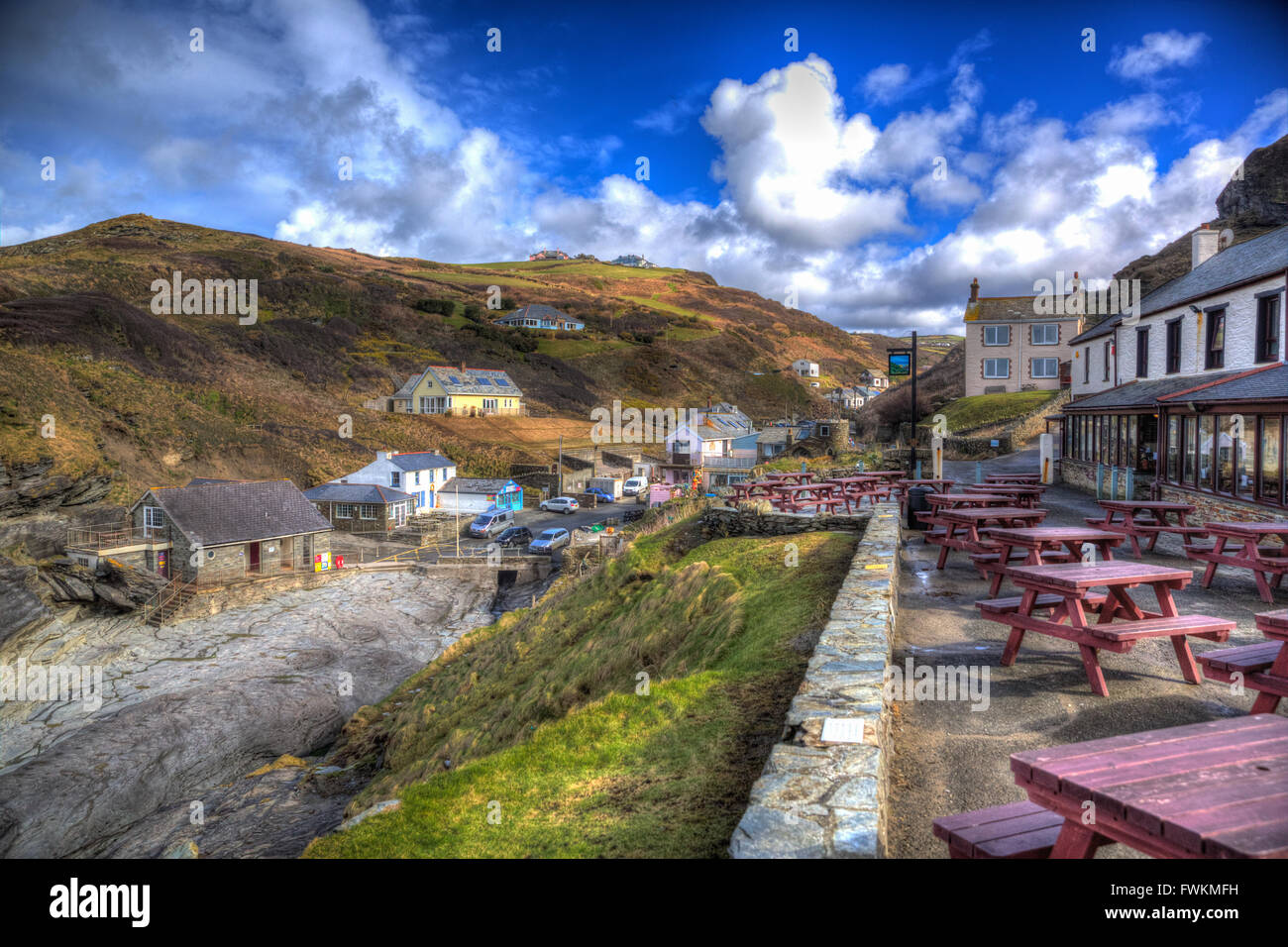 Trebarwith Strand Cornwall in colourful HDR located between Tintagel ...