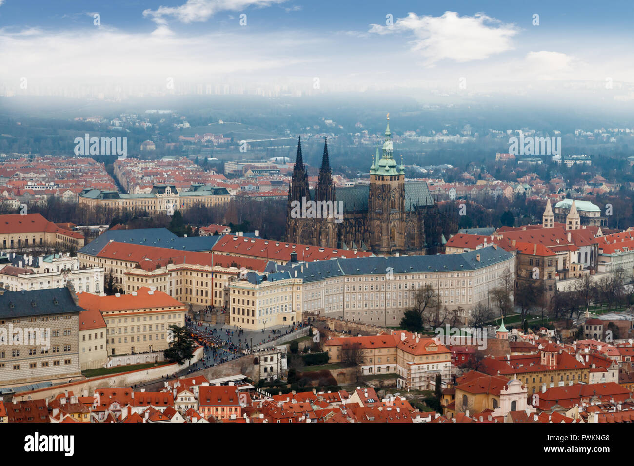 General top view of historical gothic Prague cityscape with old ...