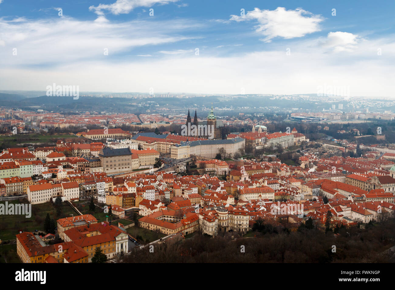 General top view of historical gothic Prague cityscape with old ...