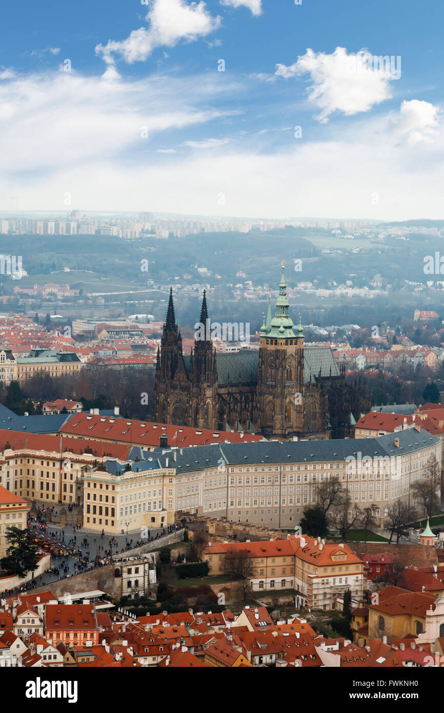General top view of historical gothic Prague cityscape with old ...