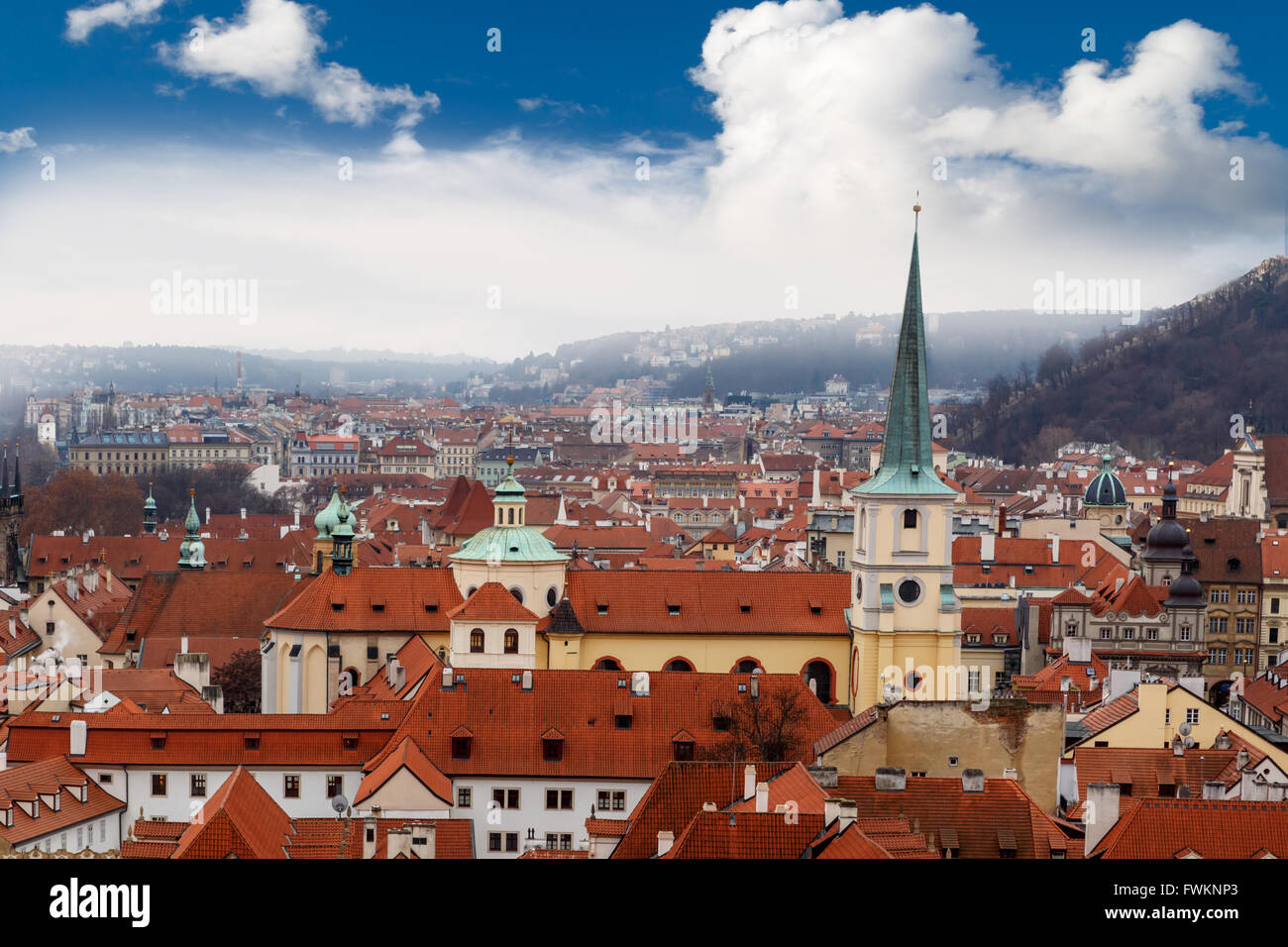 Top cityscape view of Prague with historical gothic architecture, on ...