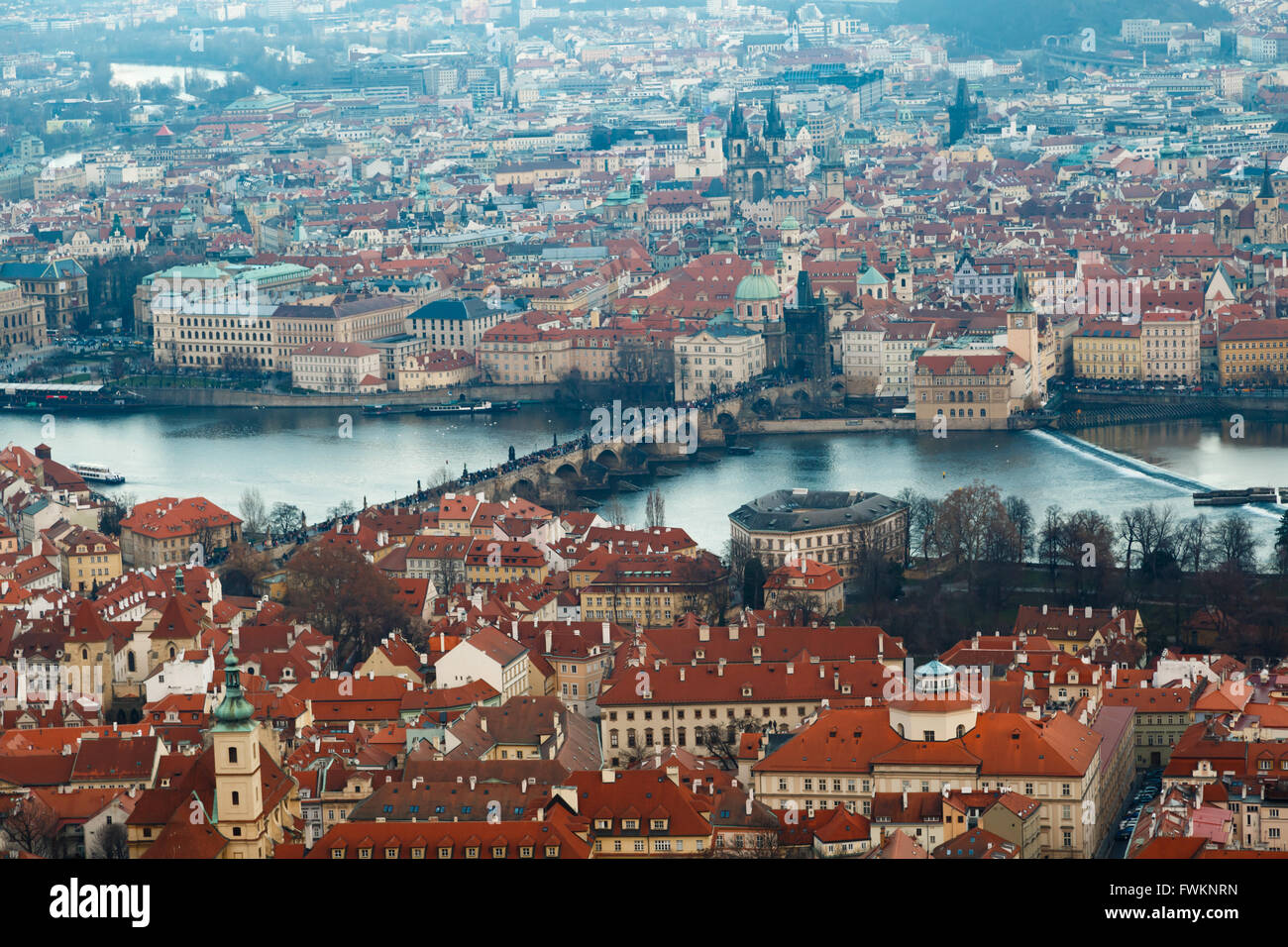 General top view of historical gothic Prague cityscape with old ...