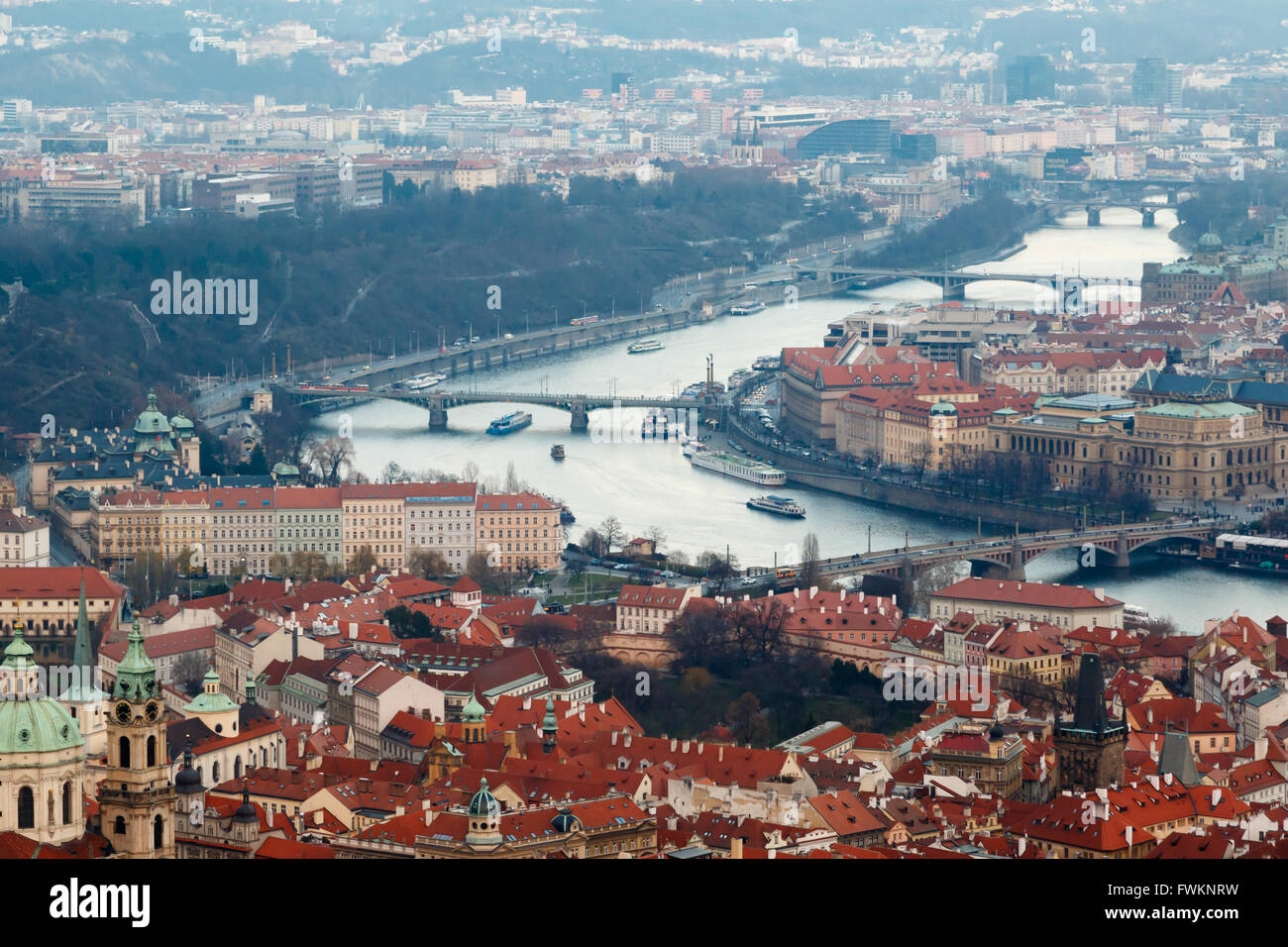 General top view of historical gothic Prague cityscape with old ...