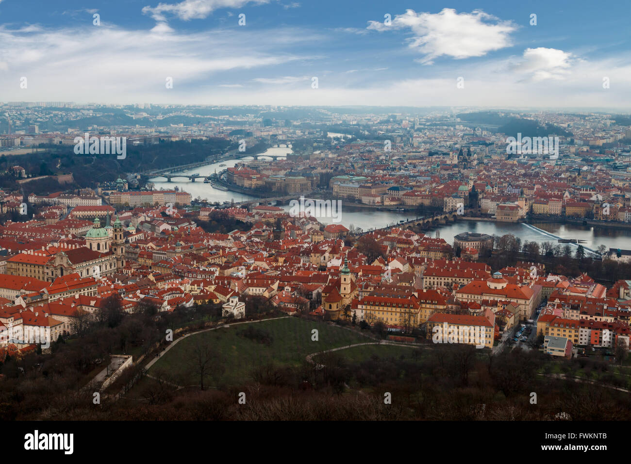 General top view of historical gothic Prague cityscape with old ...
