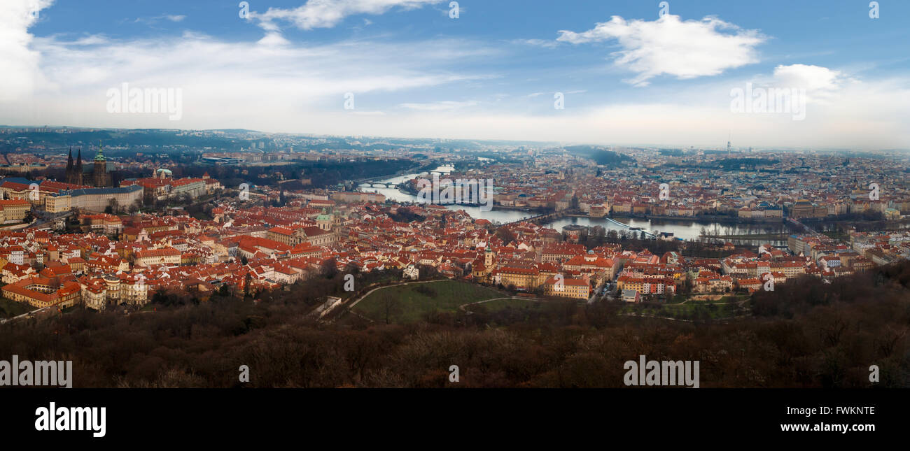 General top view of historical gothic Prague cityscape with old ...