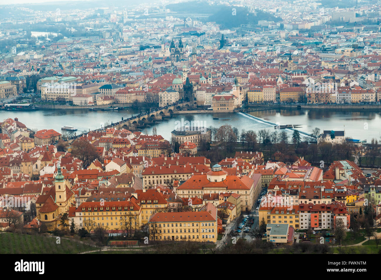 General top view of historical gothic Prague cityscape with old ...