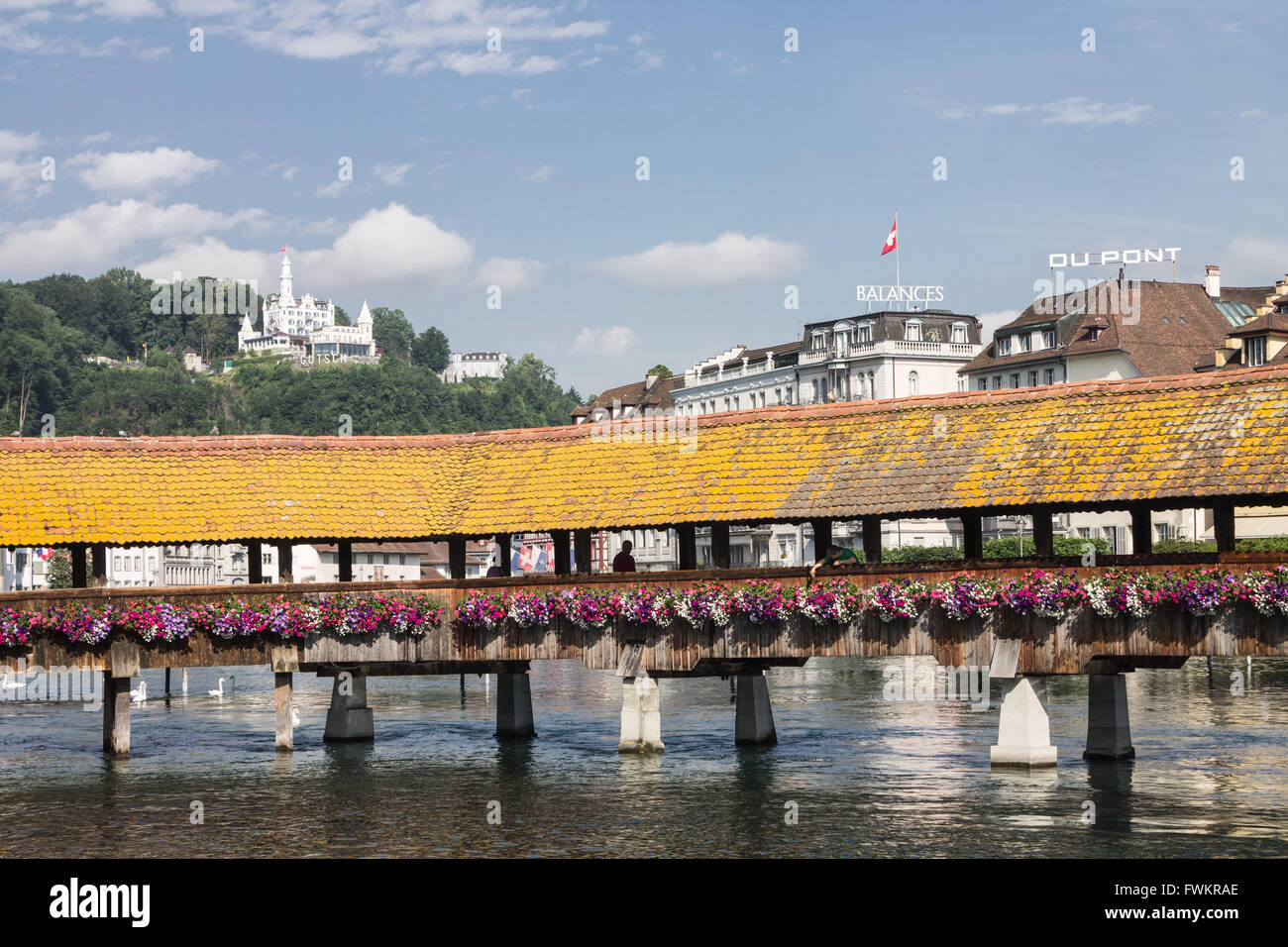 Wooden Bridge over the Reuss river in Lucerne, Switzerland Stock Photo ...