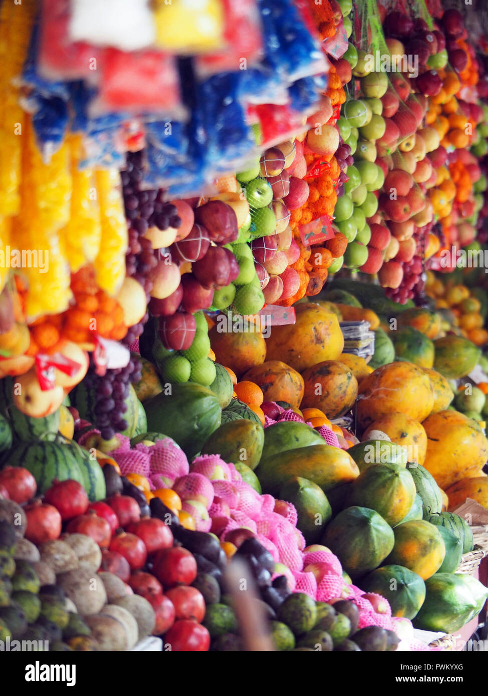 Various Fruits On Display At Market Stall Stock Photo - Alamy