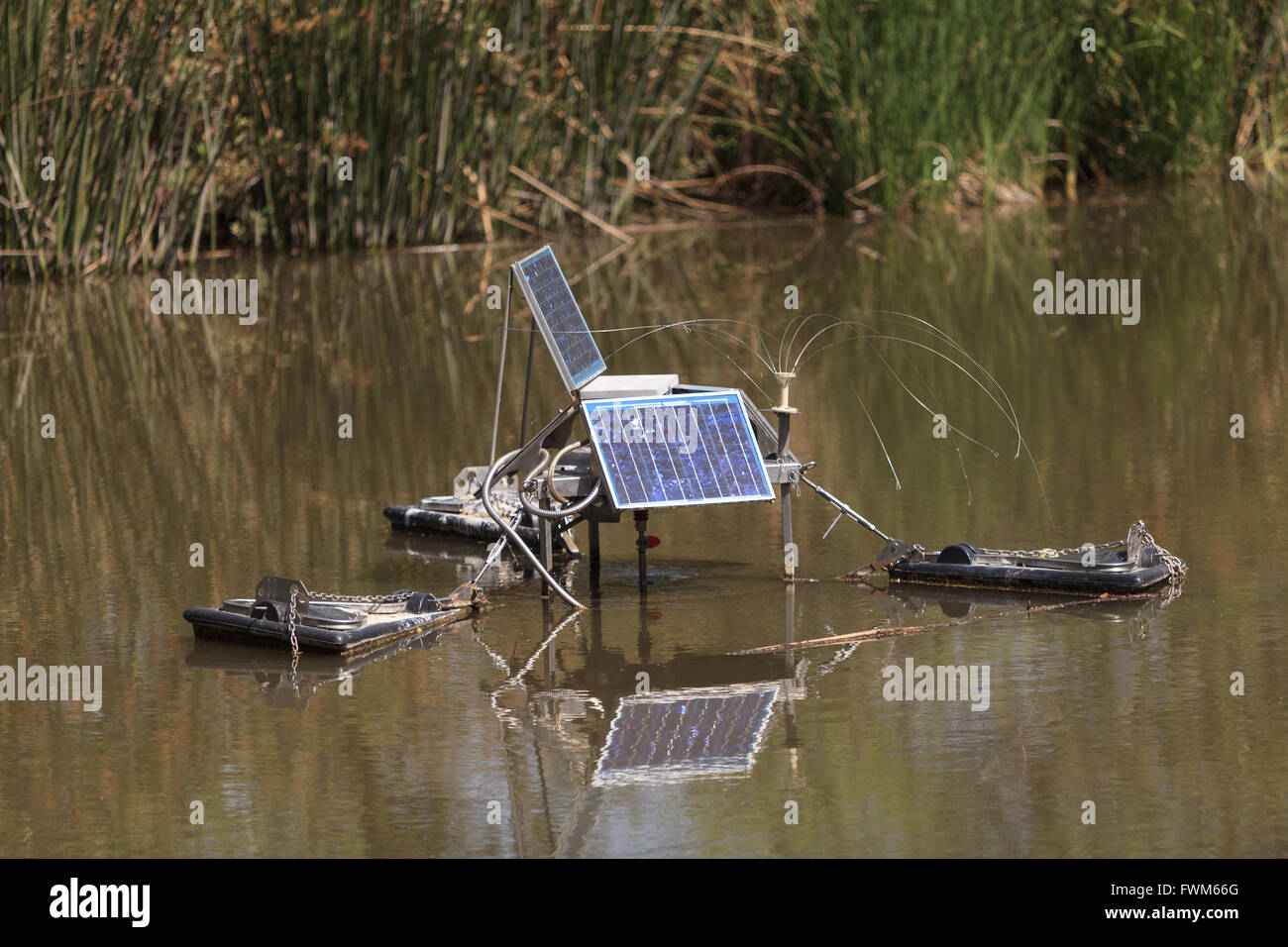 Solar powered water monitoring system set up in a pond at the San ...