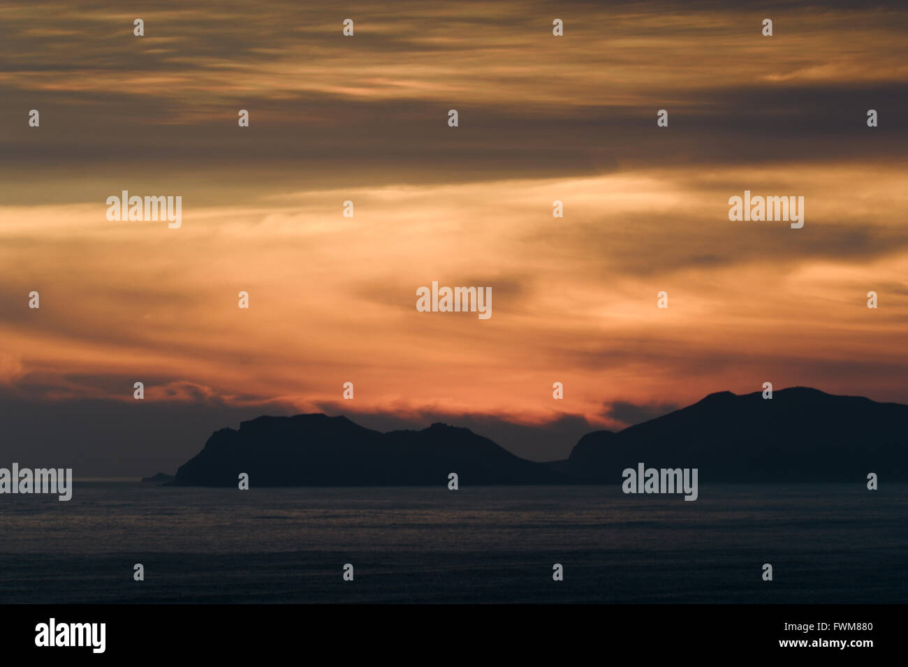 Orange glowing Sunset over the Pacific Ocean in the Peruvian capital ...