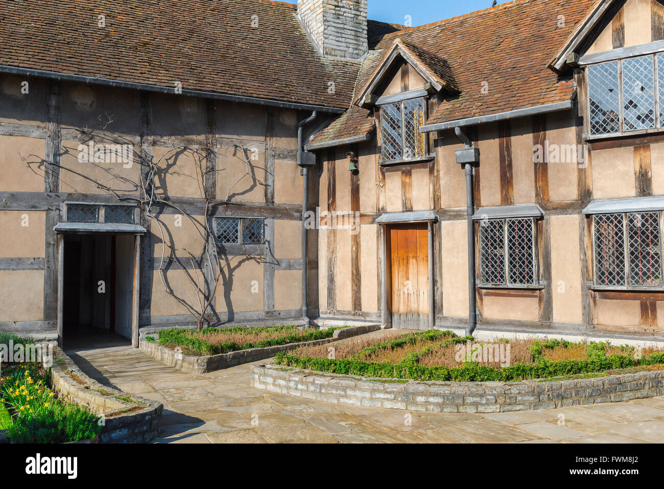 The rear of the medieval half-timbered house in which Shakespeare was ...