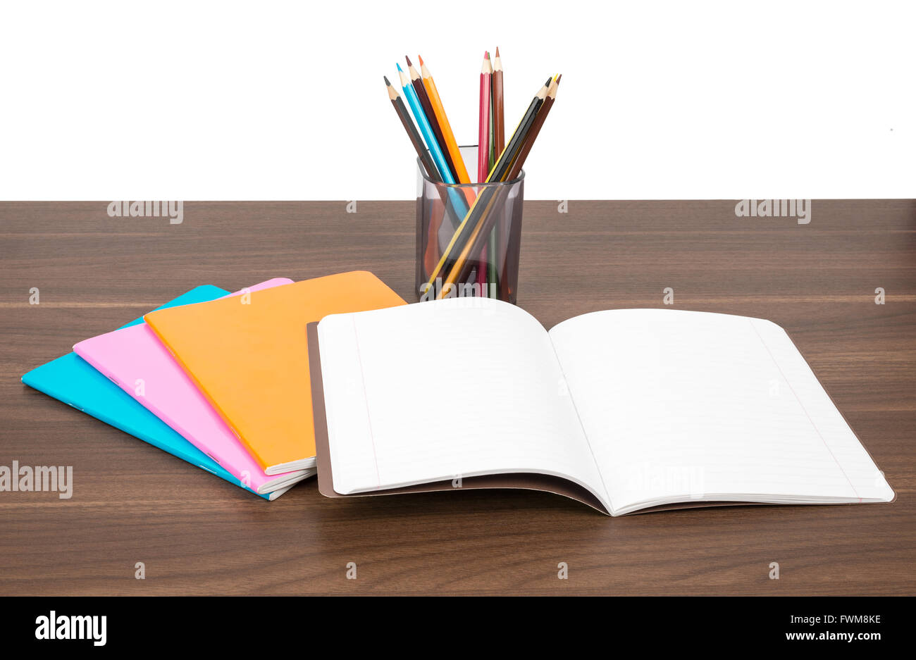 Pile notebooks and stationary hi-res stock photography and images - Alamy
