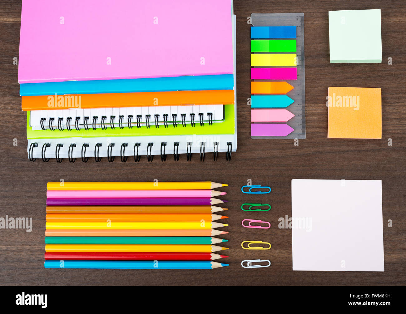 Pile notebooks and stationary hi-res stock photography and images - Alamy