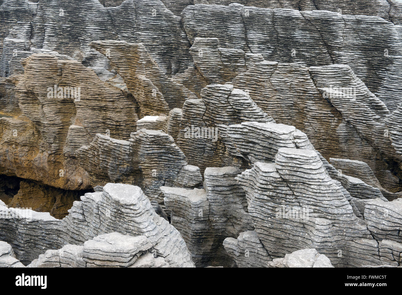 Detail and structure of Pancake rocks in Punakaiki, South island, New ...