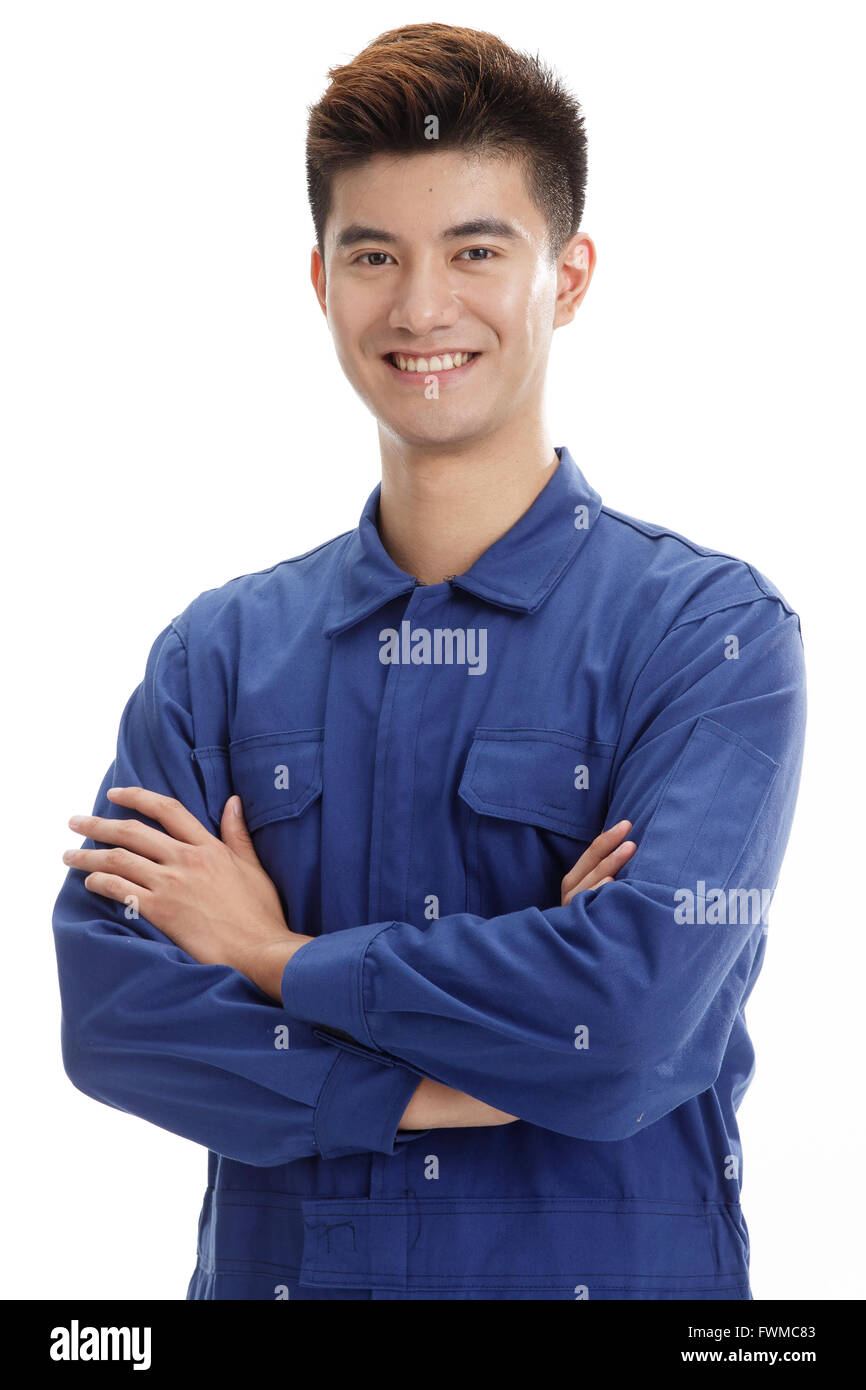 Portrait of young man in overalls Stock Photo - Alamy