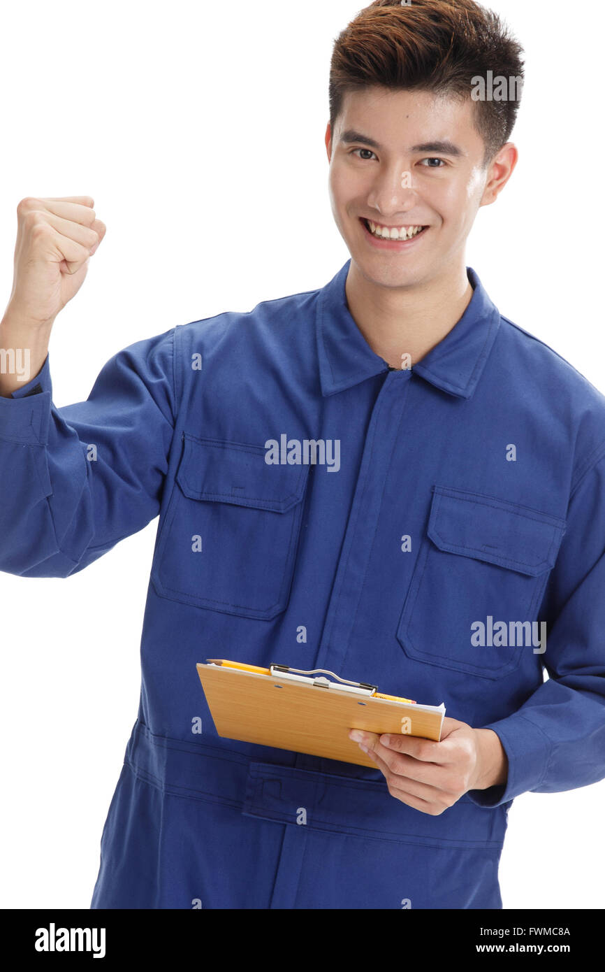 Portrait of young man in overalls Stock Photo - Alamy