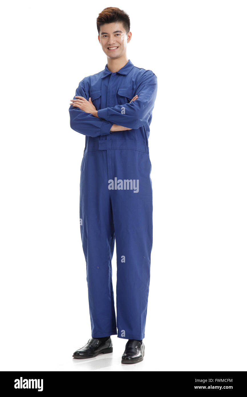 Portrait of young man in overalls Stock Photo - Alamy
