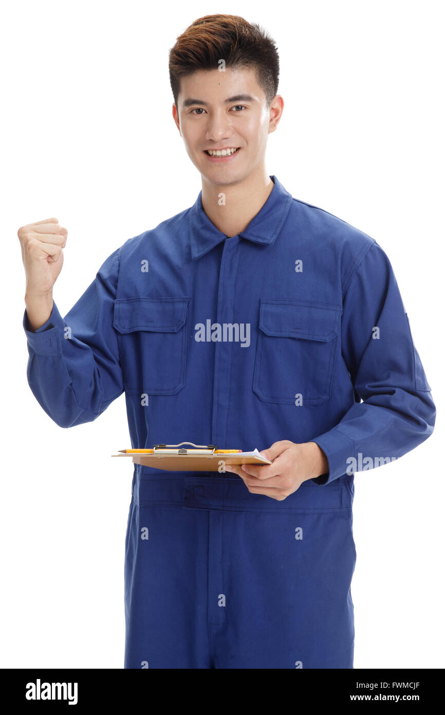Portrait of young man in overalls Stock Photo - Alamy