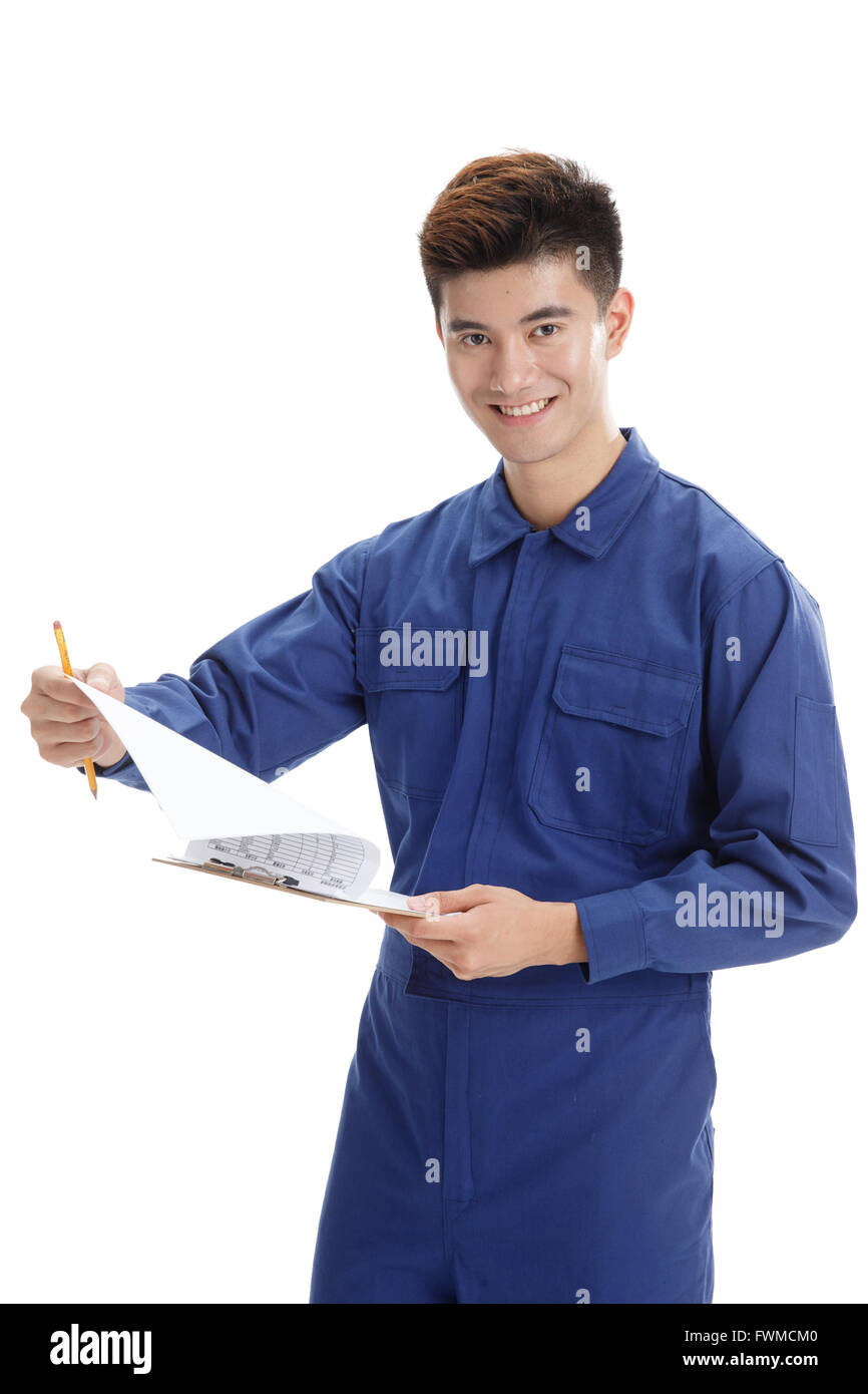 Portrait of young man in overalls Stock Photo - Alamy