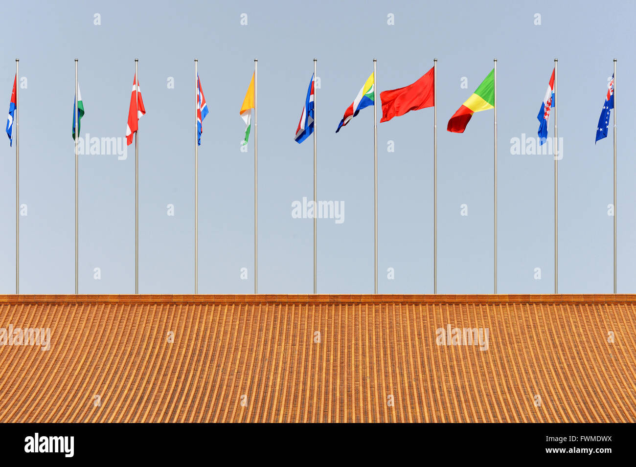 Low angle view national flags hi-res stock photography and images - Alamy