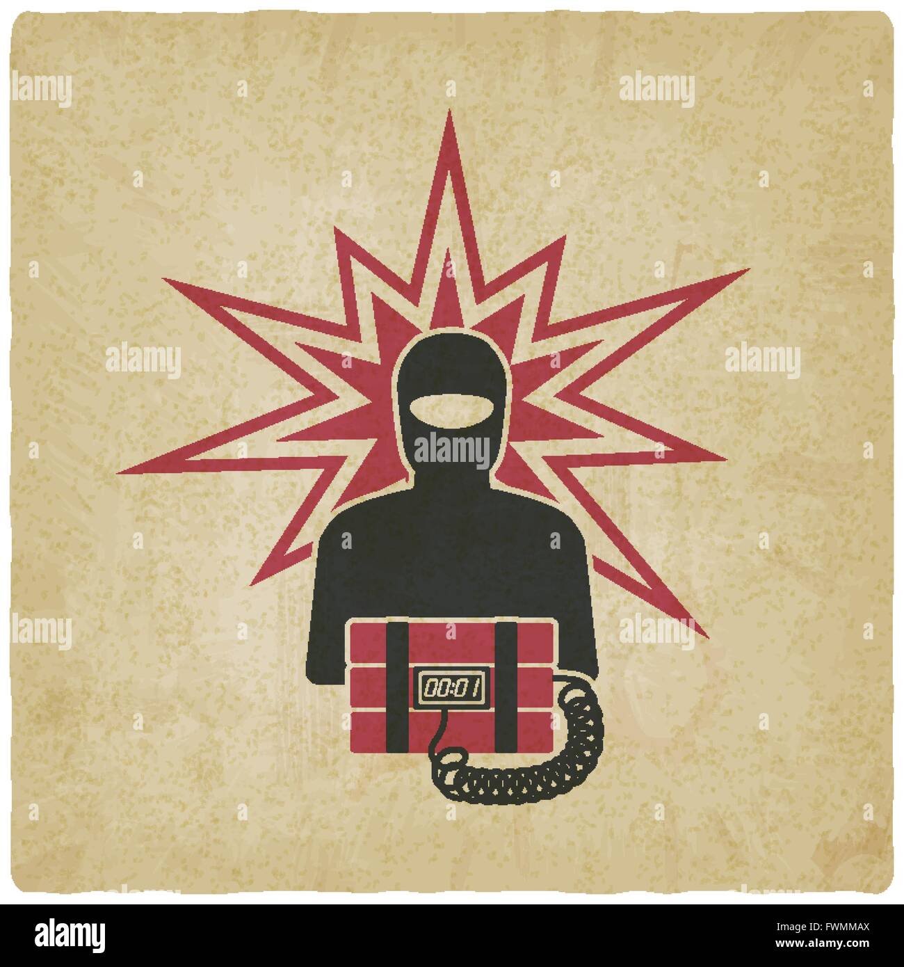terrorist with bomb old background. vector illustration - eps 10 Stock ...