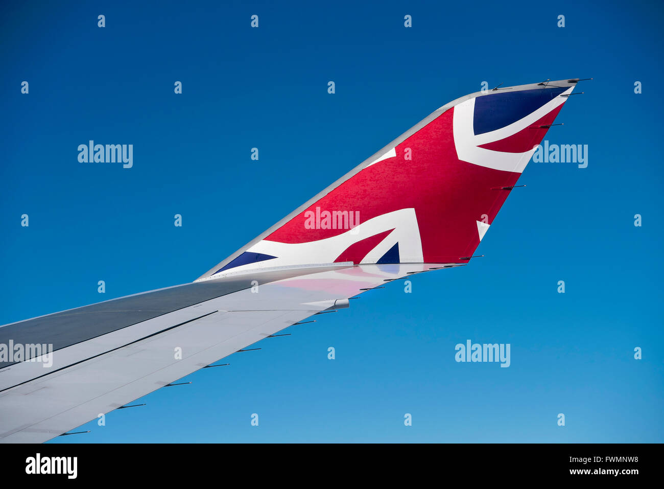 Horizontal close up view of the winglet of a plane during flight Stock ...