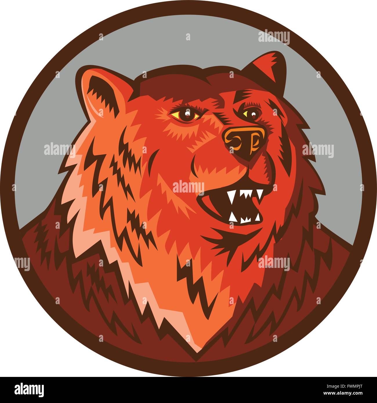 Illustration of a Russian bear or Eurasian brown bear head growling ...