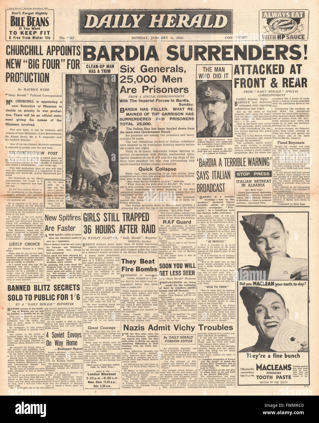 1941 front page daily herald hi-res stock photography and images - Alamy