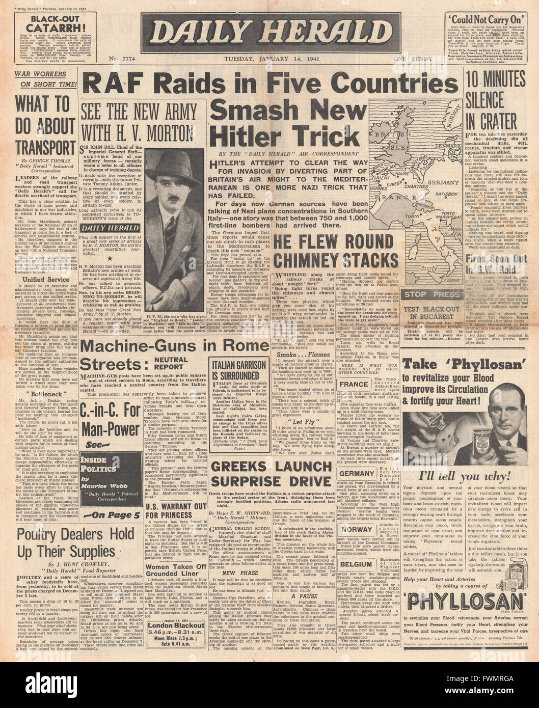 1941 front page daily herald hi-res stock photography and images - Alamy