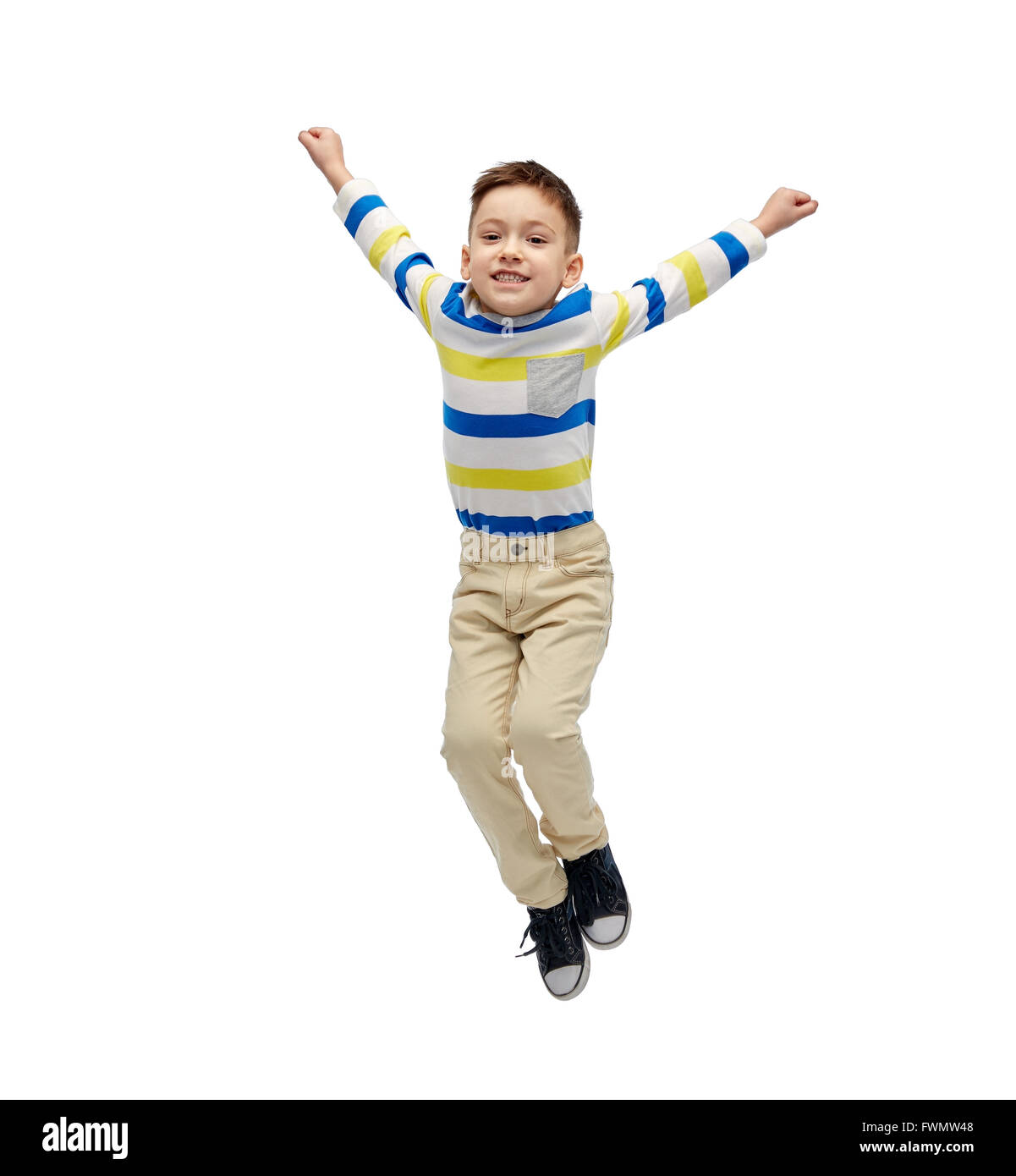 happy little boy jumping in air Stock Photo - Alamy