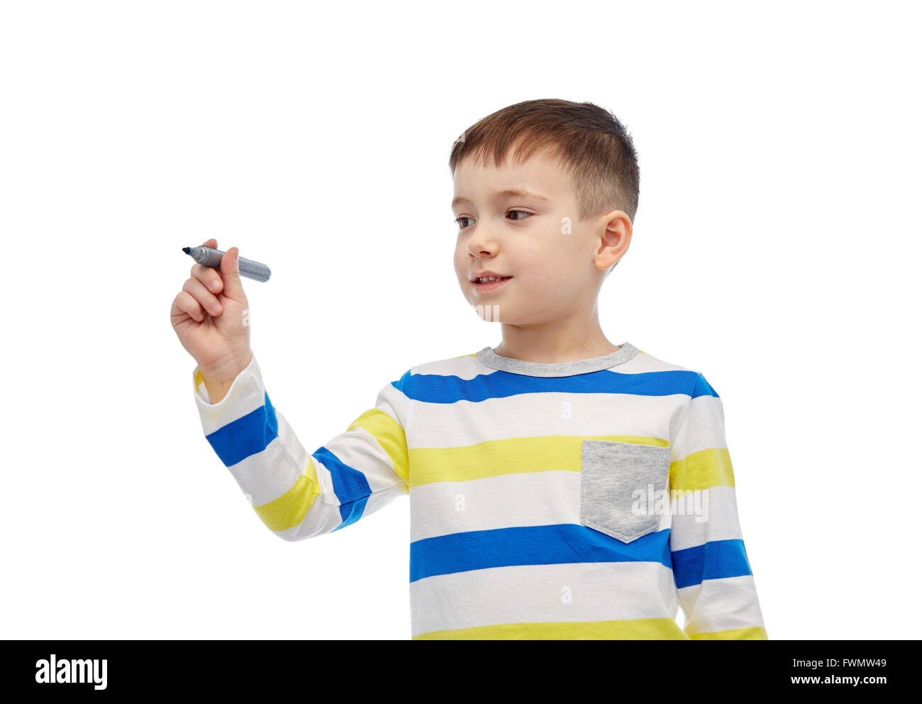 little boy drawing or writing with marker Stock Photo - Alamy