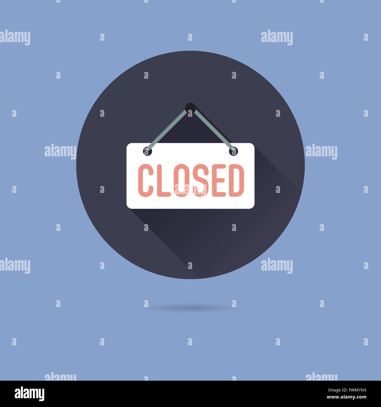 closed sign flat design long shadow vector icon in circle on pastel ...