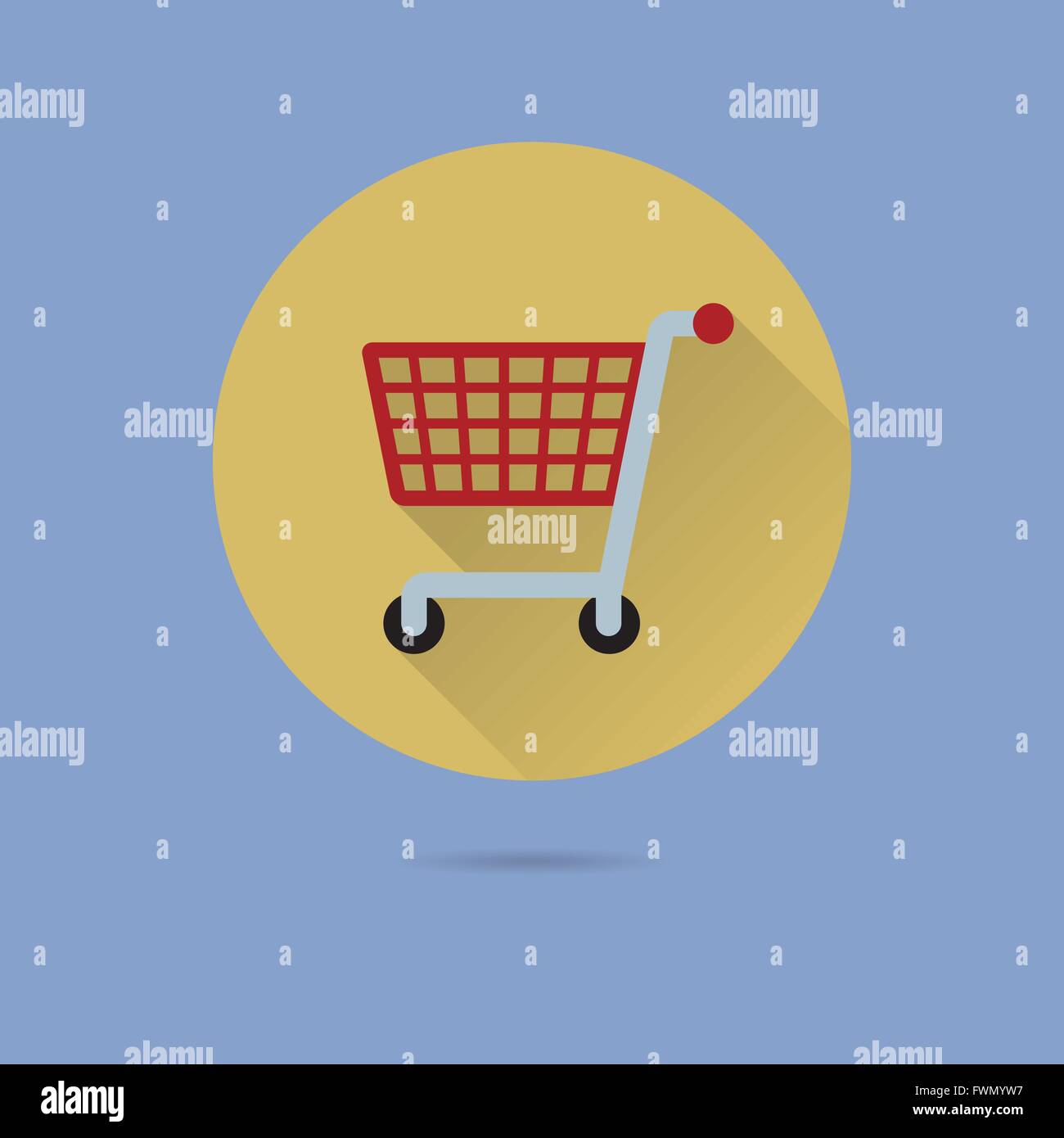 shopping cart flat design long shadow vector icon in circle on pastel ...