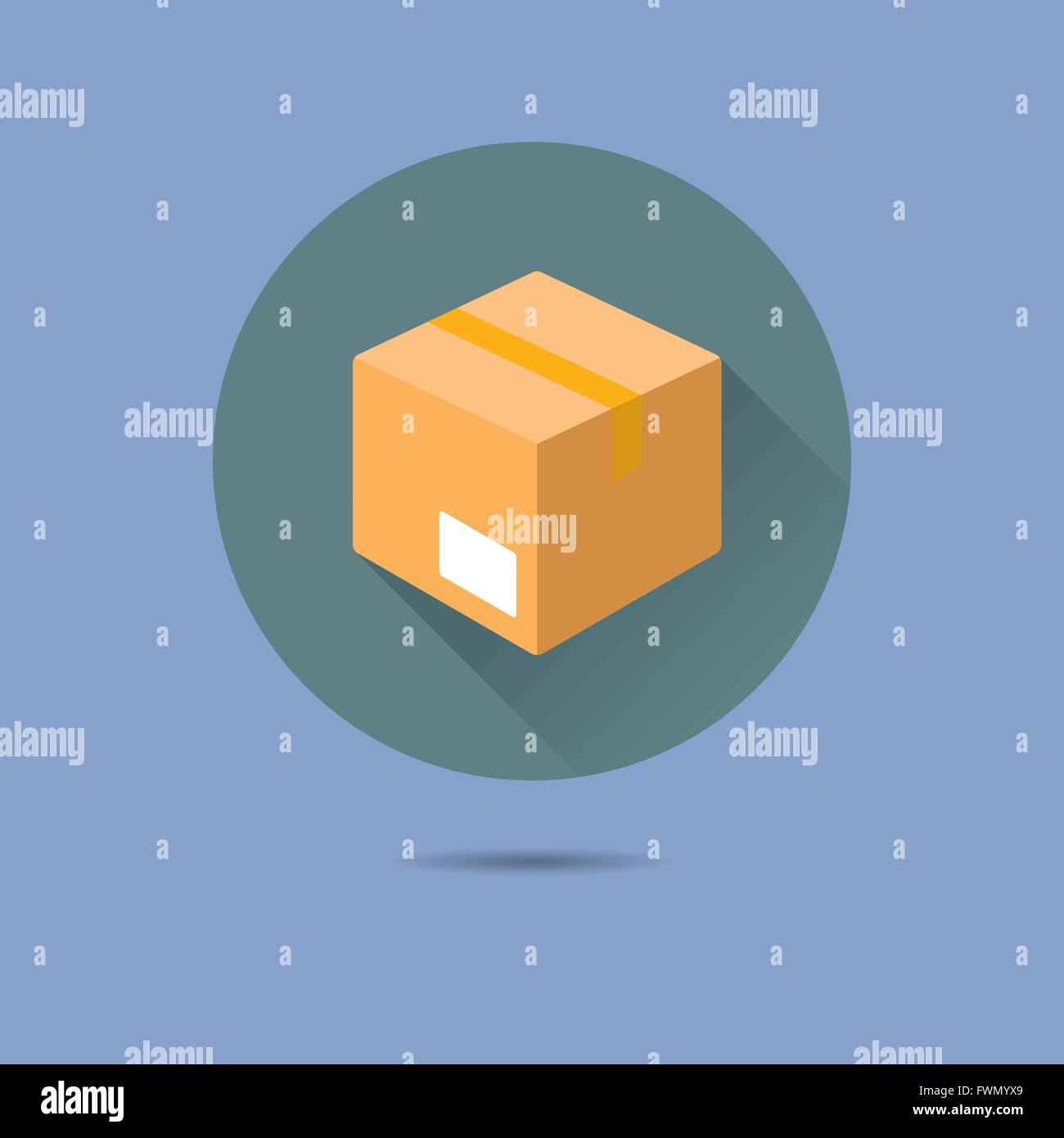 parcel flat design long shadow vector icon in circle on pastel blue ...