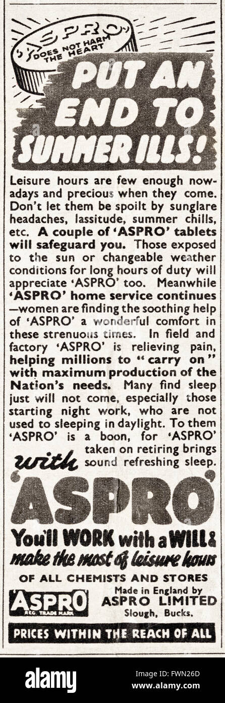 Original vintage advert from 1940s. Wartime advertisement dated 1943 ...