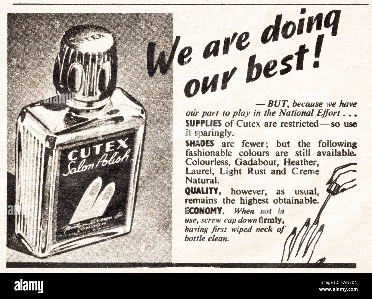 Original vintage advert from 1940s. Wartime advertisement dated 1943 ...