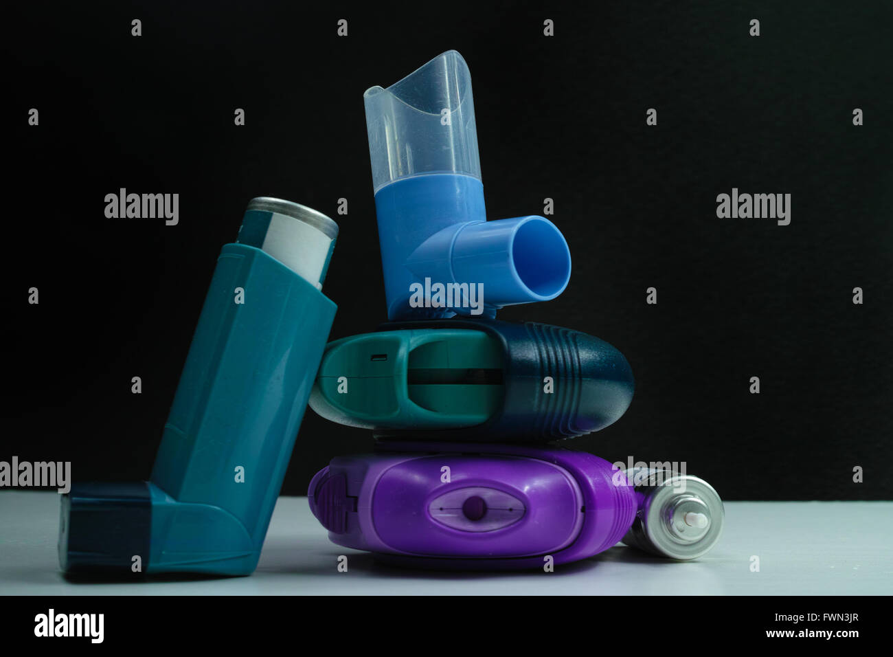 Asthma medication. Set of inhalers and medication for the treatment of ...