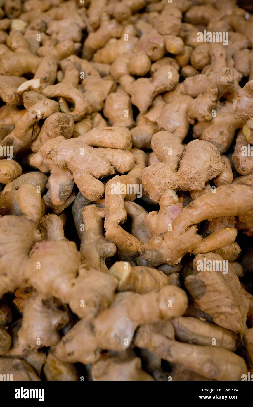 Ginger root, raw, in bulk being sold in a market Stock Photo - Alamy