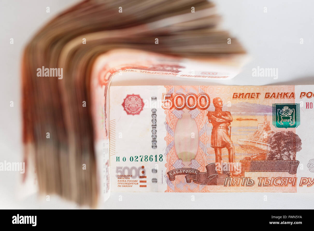The five thousand rubles banknotes on the white background Stock Photo ...